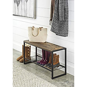 Whitmor Modern Industrial Entryway Bench w/Shoe Storage, Brown