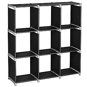 Gappys Cube Storage Organizer - Portable Multifunctional Assembled 3 Tiers 9 Compartments Cubby Closet Shelf Bookshelf Shelving, Black, 12.68 x 11.73 x 13.07 inch