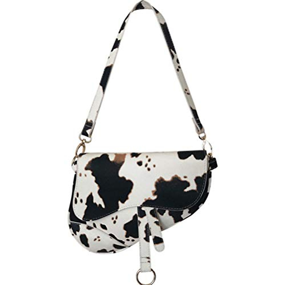 Women Cow Print Saddle Shoulder Bag Clutch Purse Underarm Handbag Satchel Zipper Crossbody Bag