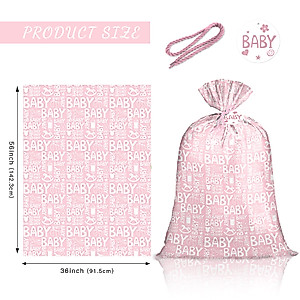 Loveinside Jumbo Large Plastic Gift Bag, Baby Girl Design Plastic Bag with Tag and Tie for Birthday, Baby Shower and Holiday - 56" x 36", 1 Pcs - Baby Pink