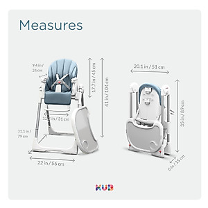 KÜB 3-in-1 Foldable Baby High Chair (Blue) | Multifunctional Infant HighChair for Babies & Toddlers | Removable Seat & Tray for Easy Clean | 7 Height & 4 Recline Adjustable | 2 Locking Wheels | Safe