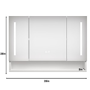 LGLRTD Bathroom Storage Cabinet - 39x28 inches Medicine Cabinets with Mirrors and LED Lights - Bathroom Storage Cabinet with Multilevel Storage Compartments (White)
