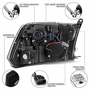 HH Building 2pcs Headlight U-Bar Front Left Right Driver Passenger Side Clear Lens Black Housing LED Tube -Shape Drl Projector Lamp 444-DR09V2-LBDRL-BK CH2503217 55277409AD