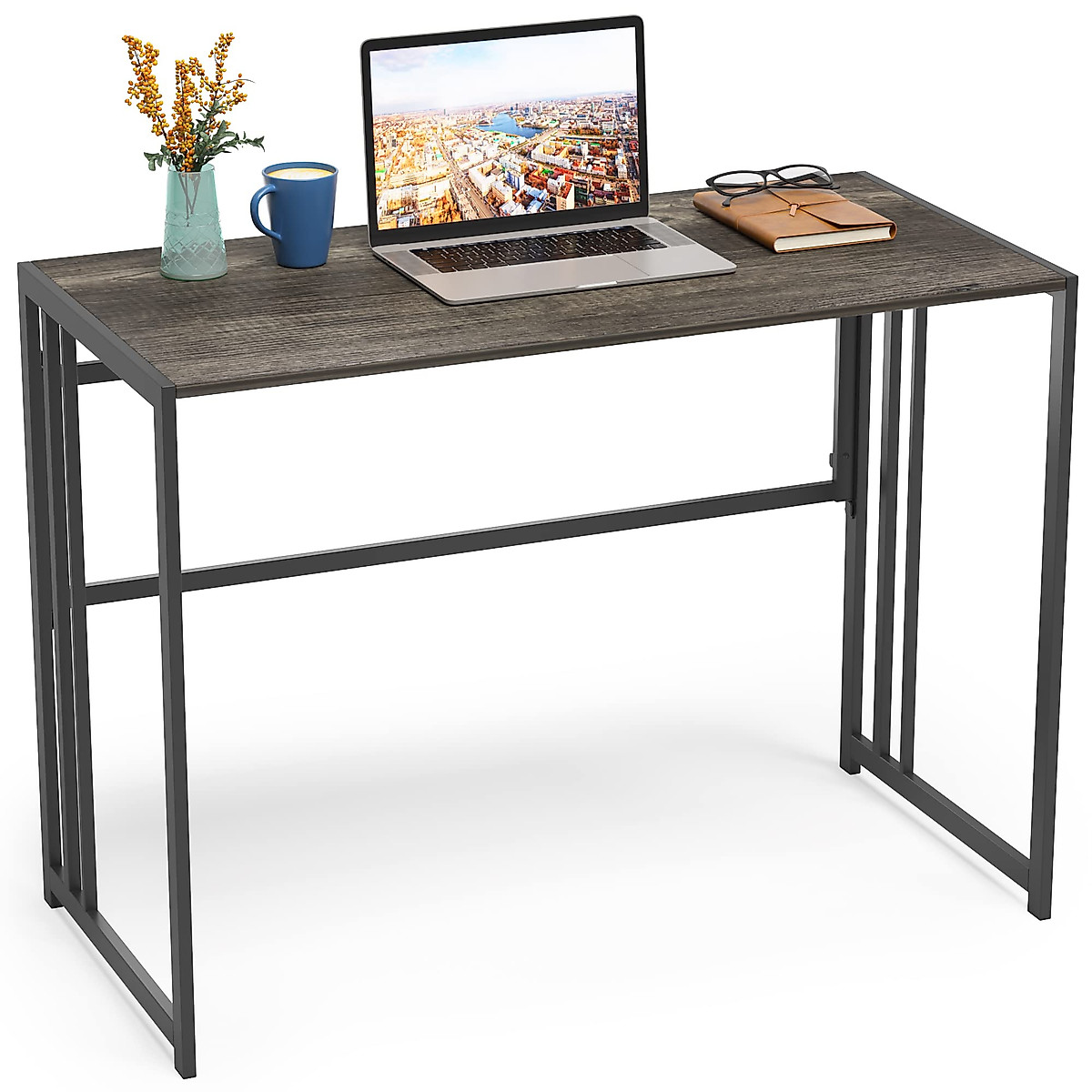 Gezen Folding Desk 40'' Computer Desk for Home Office, No Assembly Office Desk Foldable Simple Study Writing Desk Table for Small Spaces(Dark Grey)