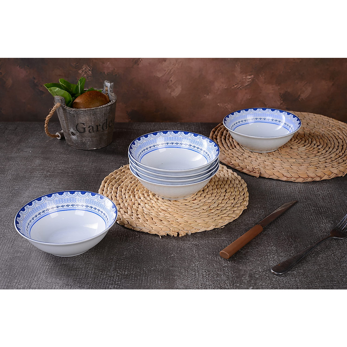 Braque Ceramic Bowls For Kitchen, 13oz- Set of 6 Porcelain Bowl- For Cereal, Salad, Pasta, Soup, Dessert, Serving-Dishwasher, Microwave & Oven Safe, Chip Resistant-For Breakfast, Lunch & Dinner-Orchid