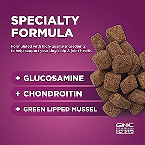 GNC Pets Omega Hip & Joint Dog Supplements for Senior Dogs with Omega Fatty Acids & Flaxseed, 240 ct | Chicken Flavor Soft Chews with Glucosamine, Chondroitin Sulfate, Hip & Joint - Senior