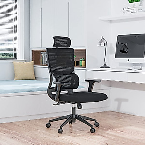 Ergonomic Office Chair with Upgraded Lumbar Support and Adjustable Armrest Headrest, Desk Chair with Mesh High Back, Home Office Desk Chair, Computer Chair, Rolling Chair