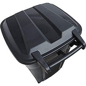 32 Gallon Wheeled Outdoor Garbage Can with Attached Snap Lock Lid and Heavy-Duty Handles, Black, Heavy-Duty Construction, Perfect Backyard, Deck, or Garage Trash Can, 2 Pack