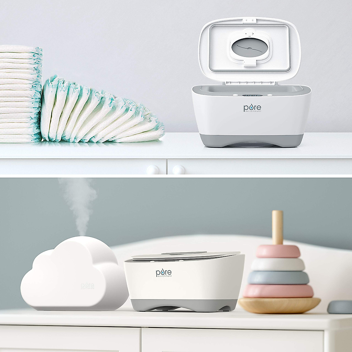 PureBaby™ Wipe Warmer with Digital Display - Easy-Feed Dispenser with 3 Heat Settings, LCD Display, 80 Wipe Capacity, Naturally Steam Heated for Comfort and Safety for Baby