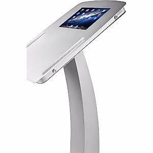 Displays2go iPad Lectern Stand for Floor, Hinged Enclosure Fits iPad Generations 2-4 and Air, Aluminum & Steel (Silver Steel)