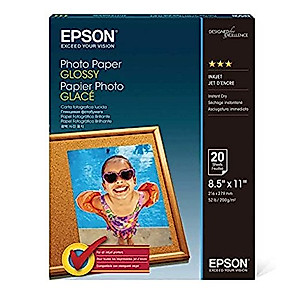 Epson Glossy Photo Paper, 8.5 x 11 Inches, 20 Sheets per Pack (S041141),White
