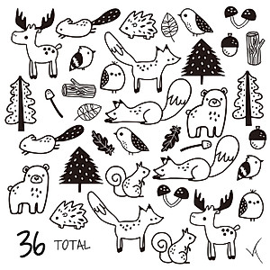 The Boho Design Forest Animal Wall Decals Peel and Stick for Kids, Baby Bedroom Nursery and Living Room, Vinyl Wall Stickers Decor, Original Artist Design. 36 pcs Adhesive Nordic Style (Black)