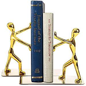 Fasmov Heavy Duty Stainless Steel Man Bookends Nonskid Bookends Art Bookend,1 Pair(Glod)