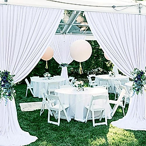 10ft x 10ft White Backdrop Curtains for Parties Wedding Curtain Backdrop for Baby Shower Gender Reveal Decoration Backdrop Drapes Wrinkle Free Chiffon Fabric Background 5ftx10ft, 2 Panels