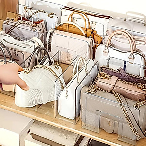 Clear Closet Bag Storage Dividers Rack, Detachable Cupboard Shelf, Acrylic Shelf Dividers, Purse Storage Organizer, Handbag Display Stand, Desk File Sorter Stand Holder Bookshelf