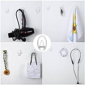 12 Pieces Clear Medium Hooks Medium Designer Hooks Clear Self Adhesive Hooks Indoor Strips 12 Utility Wall Hooks with 15 Pieces Self-Adhesive Tapes, Hooks Heavy Duty for Home Kitchen Bathroom Wall