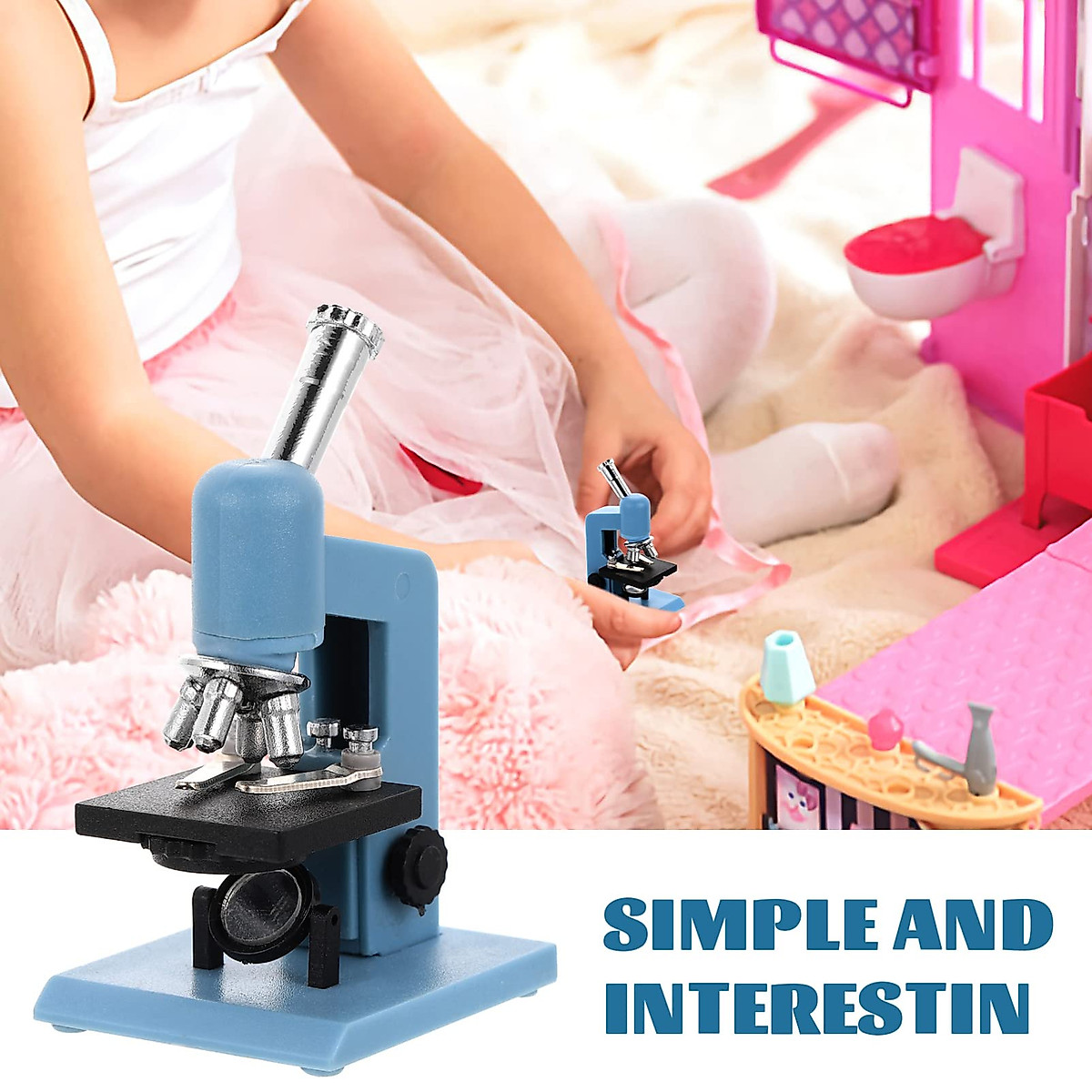 Zerodeko 1:12 Scale Dollhouse Microscope, Realistic Miniature Microscope Model, Fake Biological Microscopes for Dollhouse DIY Micro Landscape Ornament