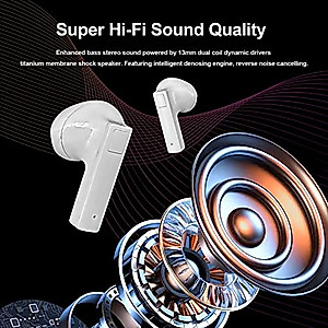 Mini Wireless Earbuds Bluetooth 5.1 Headset, IPX7 Waterproof, Touch Control in Ear Light-Weight Headphones Built-in Microphone, ANC Earphones Compatible with iPhone & Android (White)