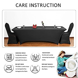 Obstal 6ft Stretch Black Spandex Table Cloth for Standard Folding Tables - 2 Pack Universal Rectangular Fitted Tablecloth Protector for Wedding, Trade Show, Vendor Stand