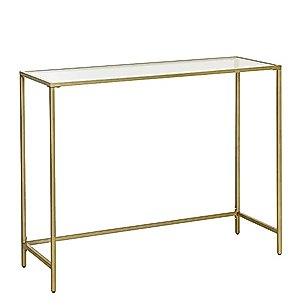 VASAGLE 39.4” Console Table, Tempered Glass Sofa Table, Modern Entryway Table, Metal Frame, Easy to Assemble, Adjustable Feet, for Living Room, Hallway, Gold Color ULGT26G