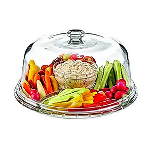 Royalty Art European Cake Stand with Dome (6-in-1 Design) Multifunctional Serving Platter for Kitchens, Dining Rooms, Pedes Glass Durabilitytal or Cover Use, Elegant Product Name