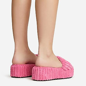 AmoreParis Pink Flatform Sandals for Women Towel Fabric Platform Slides Open Toe Summer Indoor/Outdoor Slippers Casual Swim Slip-on Shoes
