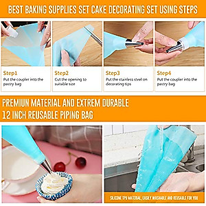 Kincown Piping Bags and Tips Set, 33pcs Frosting Piping Kit with 24 Stainless Steel Piping Tips, 2 Reusable Silicone Pastry Bags, 2 Couplers and 3 Icing Smoother, Piping Tips Set with Storage Case