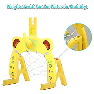 Enlitoys Kids Basketball Hoop Set, 3 in 1 Sports Activity Center Grow-to-Pro Adjustable Basketball Toy for Indoor & Outdoor, Best Gift for Kids （Yellow）