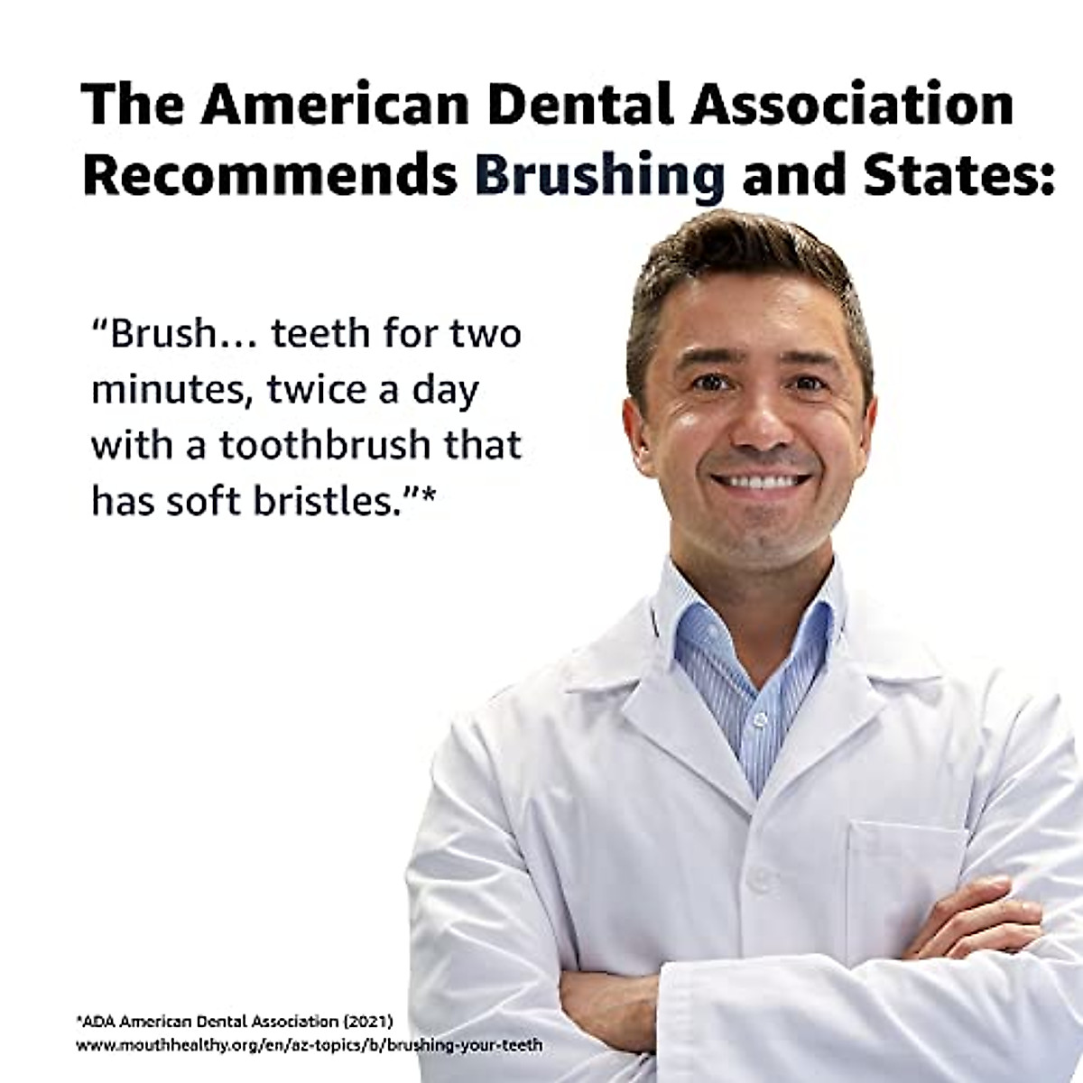 Amazon Basics Rechargeable Electric Toothbrush with 1 handle, 2 Action Clean Brush Heads and 1 Charger, Battery Powered, 4 Piece Set, White