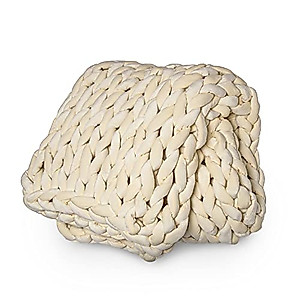 COLEYBEAR Chunky Knit Blanket, Super Soft and Warm Non-Shedding Knitted Blanket, Luxe Stockinette Knit Chunky Blanket, 20 Pounds, 60 Inches x 80 Inches, Full/Queen Size, Cream