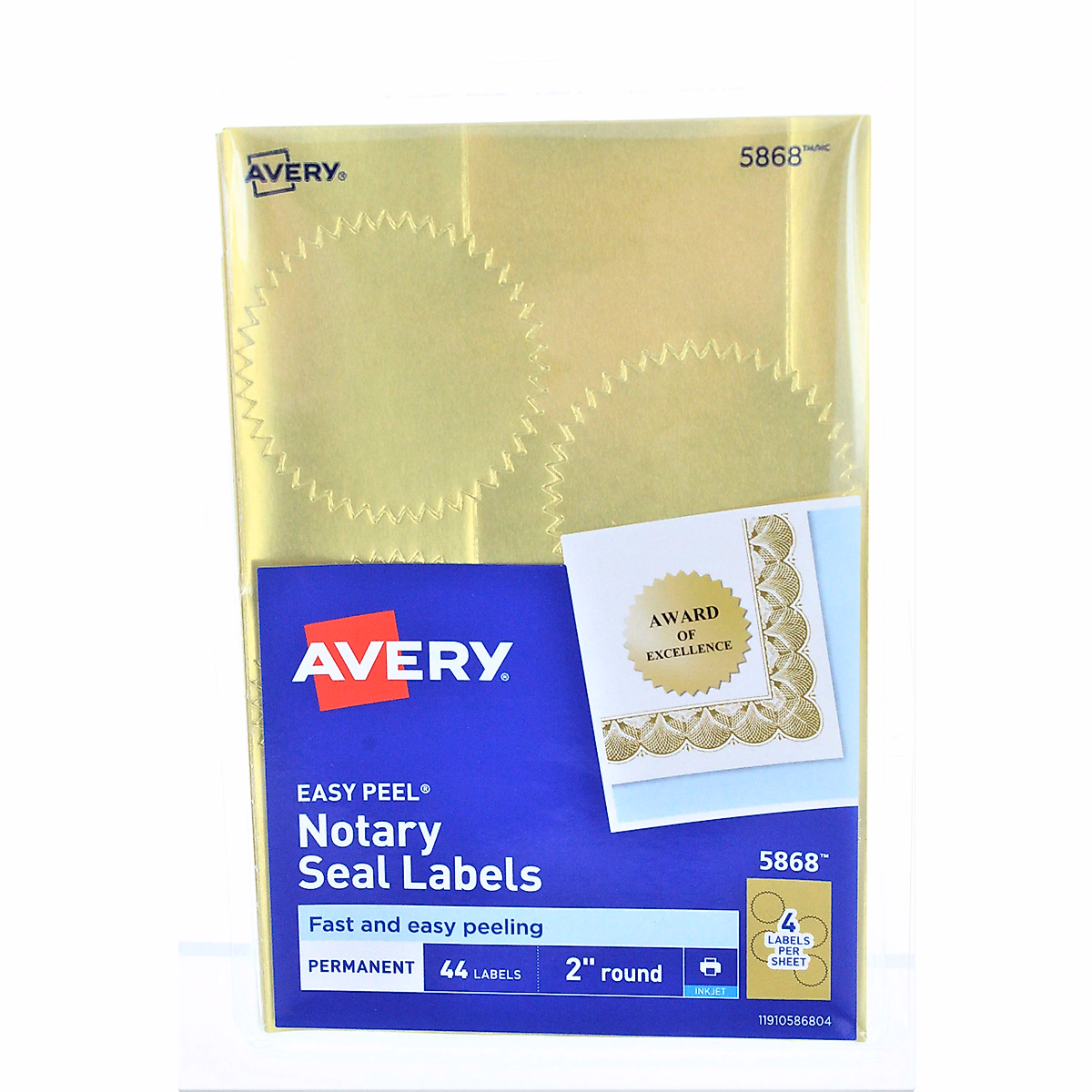 Avery® 39000104 Print or Write Gold Foil Notarial Seals SEAL,2"DIA GD,44/PK