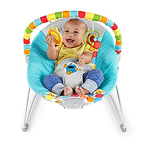 Bright Starts Sesame Street Baby Bouncer Soothing Vibrations Infant Seat - I Spot Elmo! with Cookie Monster and Big Bird - Removable-Toy Bar, 0-6 Months Up to 20 lbs