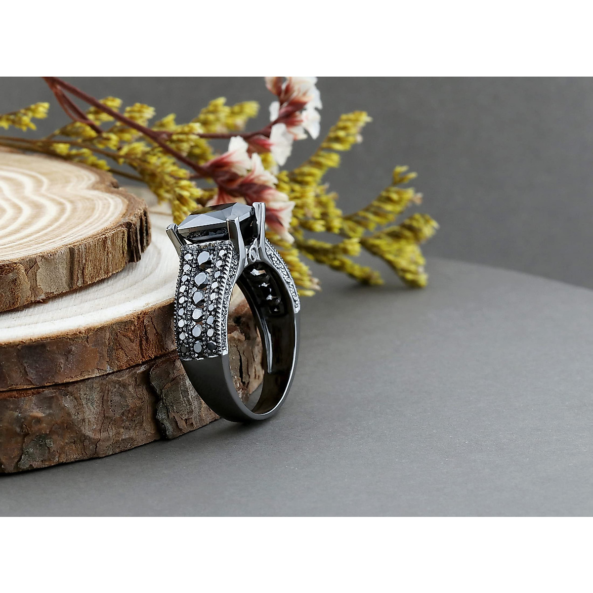 Dazzlingrock Collection 5.00 Carat (ctw) Black Rhodium Plated 10K Black CZ Bridal Engagement Ring 5 CT, White Gold, Size 5