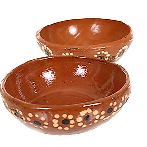 EMATIK Salsero de Barro 2 Single Salsa Bowls Traditional Clay Artisan Artezenia Made in Mexico Condiment Garnish Serving Bowls
