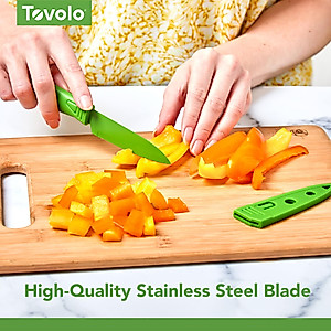 Tovolo 8", Set of 2 Paring Protective Blade Covers, Stainless Steel Kitchen Knives with Comfort-Grip Handles for Cutting & Slicing, Large, Chili Pepper/Lime