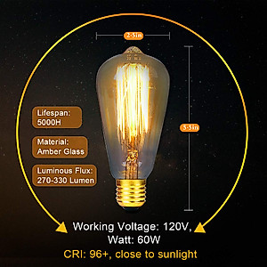 LUXON Edison Bulbs,Antique Vintage Style Incandescent Light Bulbs,Dimmable Amber Warm,60W E26 Base for Wall Sconce Pack of 2