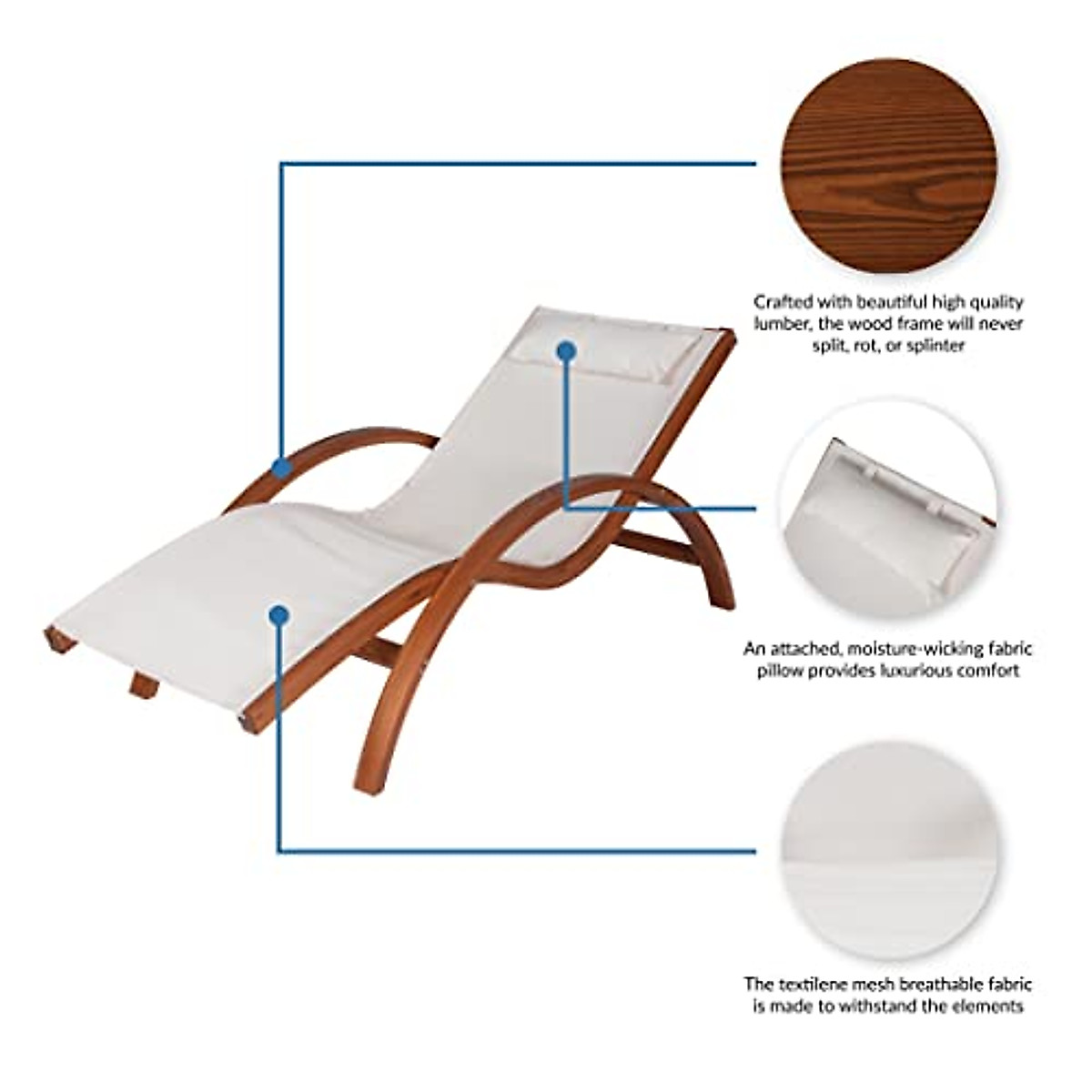 Island Umbrella NU6901 Island Retreat Bentwood Breeze Luxury Lounger with Wood Frame, Champagne