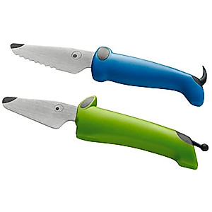 Kuhn Rikon KinderKitchen Children's Knife, Set of 2 - With Straight and Serrated Blade, Green & Blue