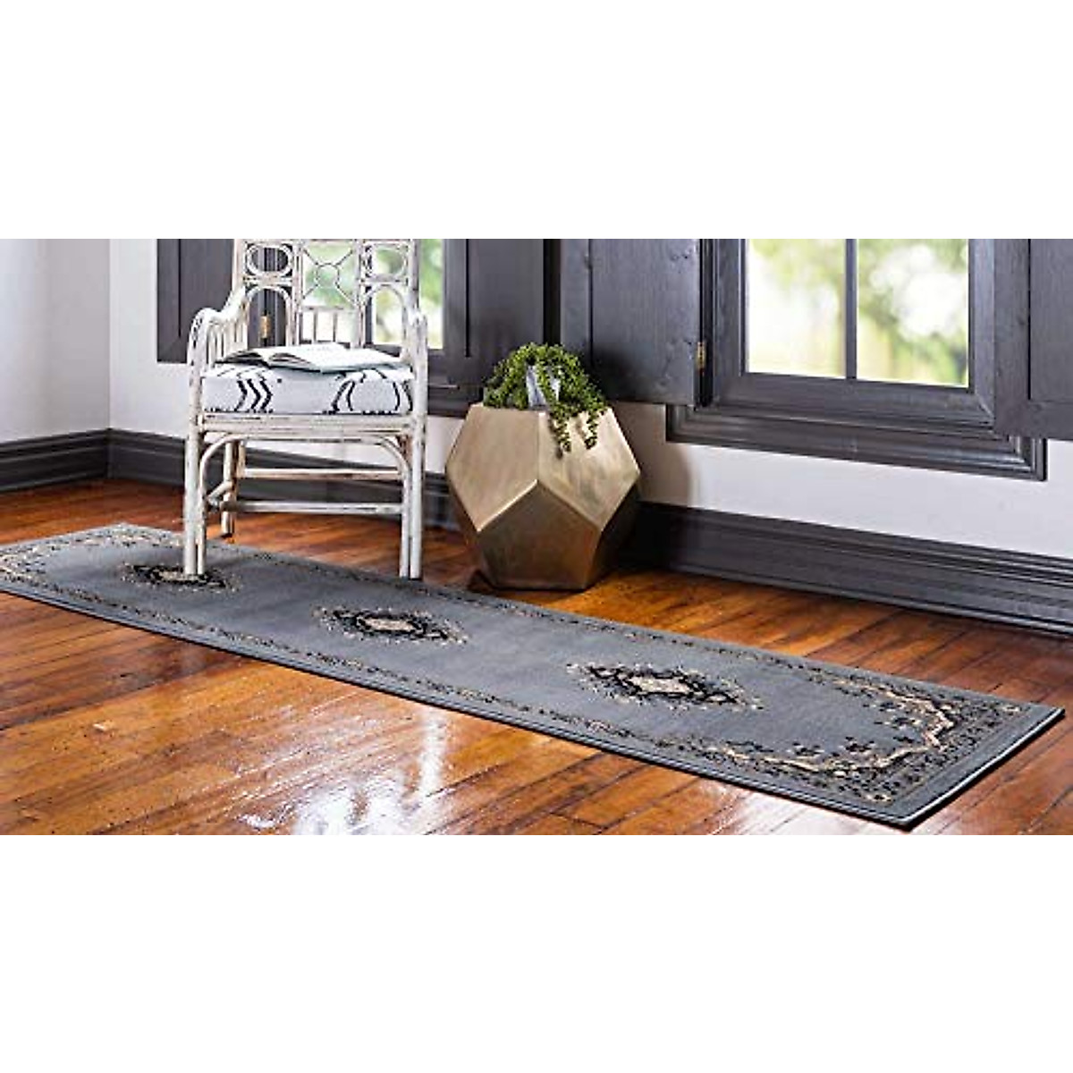 Unique Loom Reza Collection Traditional Persian Style Area Rug, 2 ft 2 in x 8 ft 2 in, Gray/Ivory