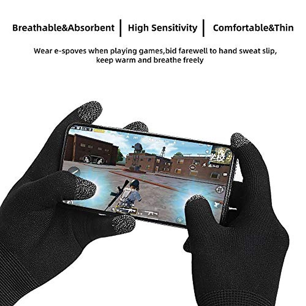 ZEPOHCK Game Gloves, Anti-Sweat Breathable Touch Finger Gaming Glove for Highly Sensitive Nano-Silver Fiber Material, Support Almost All Mobile Gaming (Black)