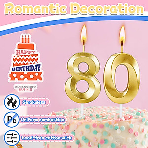 80th Birthday Candles for Cake,Gold Number Candles for Happy Birthday Cake Toppers,Birthday Decorations for Women Men Party Anniversary Wedding