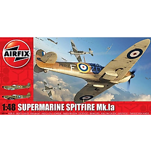 Airfix Model Airplane Kit Gift Set - A05126A Supermarine Spitfire Mk.Ia, Plastic Plane Model Kits for Adults & Kids 8+, Skill Level 3, 1:48 Scale WW2 Military Aircraft Models Gifts