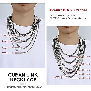 3mm 316L Stainless Steel Miami Cuban Chains Necklaces Hip Hop Punk Jewelry Waterproof Short Curb Cuban Link Chain Necklace for Men & Women 18 inches