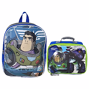 BUDDY N BUDDIES Lightyear Rectangle Lunch Bag, and Buzz Lightyear 15 Backpack with Plain Front