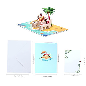 HEARTPOP 3D Flamingo on Beach Vacation Pop Up Card, Handmade 3D Greeting Card For All Occasion, Birthday, Anniversary, Thank You, Thinking of You, Retirement Gift, Valentine's Day | With Message Note