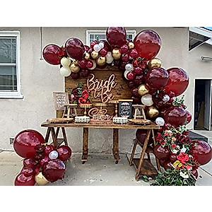 118Pcs Burgundy and Chrome Gold Balloons Garland Arch Kit for Wedding Bridal Girl Birthday Party Celebration Baby Shower Ceremony Anniversary Decoration Balloon Chain (Burgundy) (burgundy)