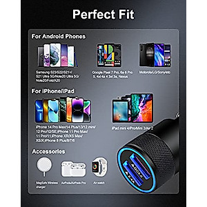 30w Car Charger, Quick Charge 3.0 Cigarette Lighter Adapter, 2 Port Fast Charging Car Plug for iPhone 15 Pro Max 14 13 12 XR X, Galaxy S24 Ultra S23 FE A25 A13 A24, USB Auto Cargador Carro for Travel