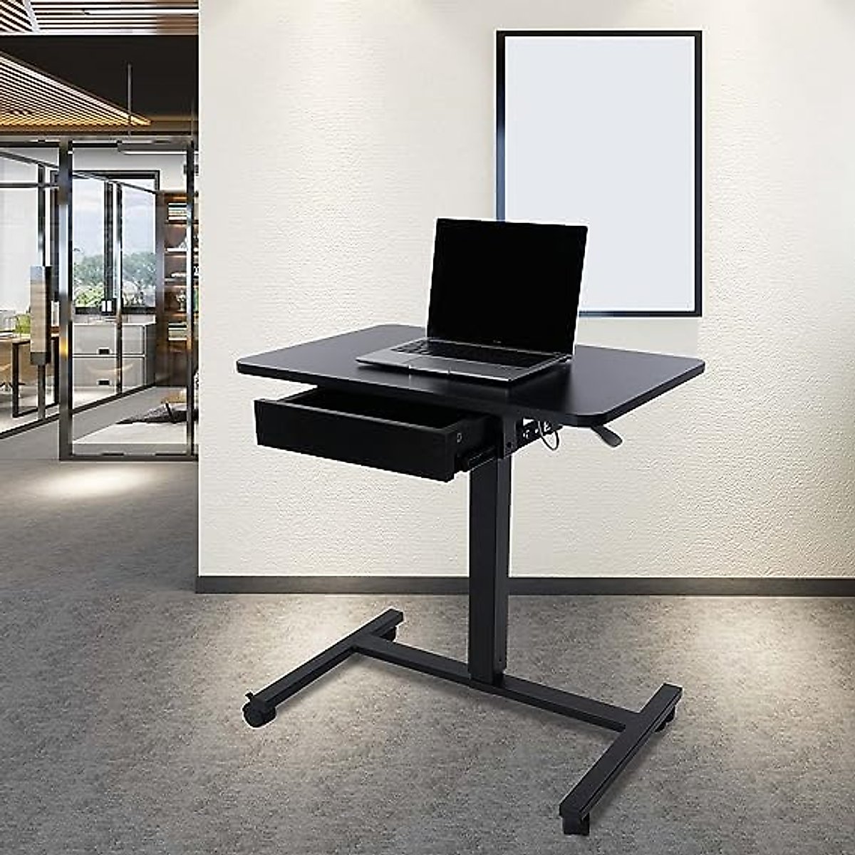CLATINA Mobile Laptop Desk Adjustable Height Standing Desk Adjust from 30'' to 45.7'' Rolling Cart Ergonomic Table with Drawer