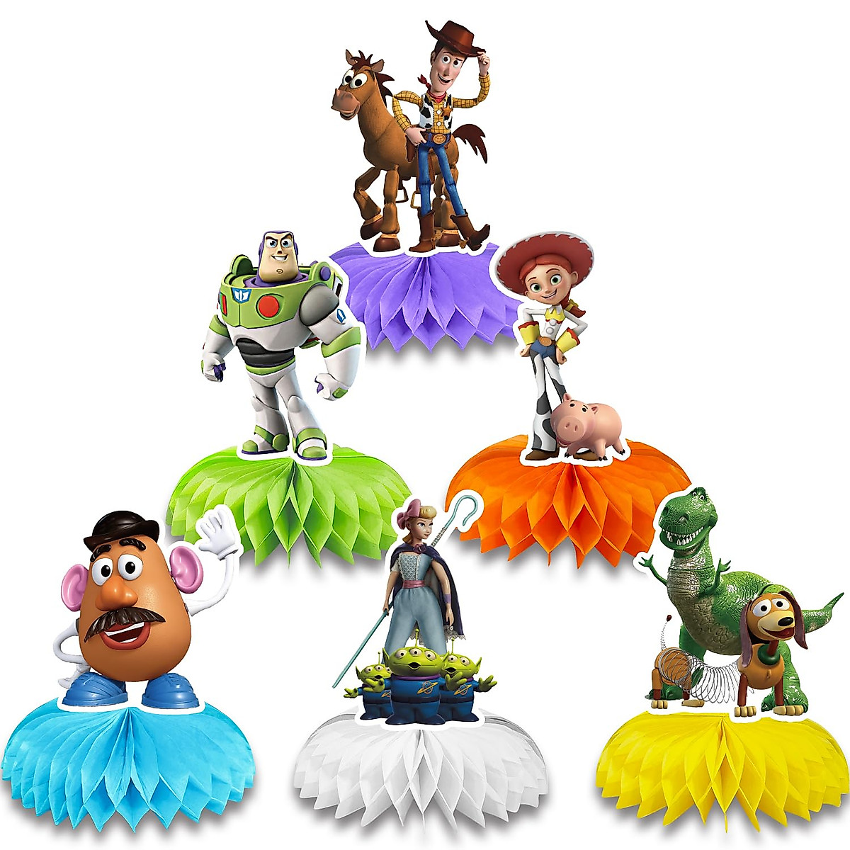 6Pcs Toy Storys Party supplies set Toy Storys Honeycomb Centerpieces Double Sided Table Topper for Toy Storys birthday party decoration Kids Baby Shower Birthday Party Decorations