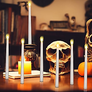 Liliful 24 Pcs Halloween Hanging Floating Candles Flameless LED Taper Candles Magic Hanging Flameless Candles Battery Operated Warm Light for Halloween Party Decor(White, 11.8inch)
